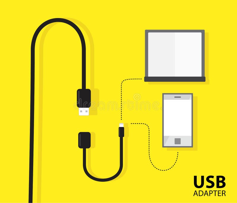 USB Adapter Cable for Notebook or Phone on Yellow Background . Vector ...