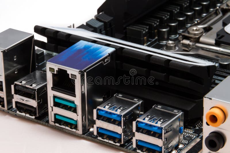 Usb, Audio and Network Outputs in Motherboard Stock Image - Image of ...