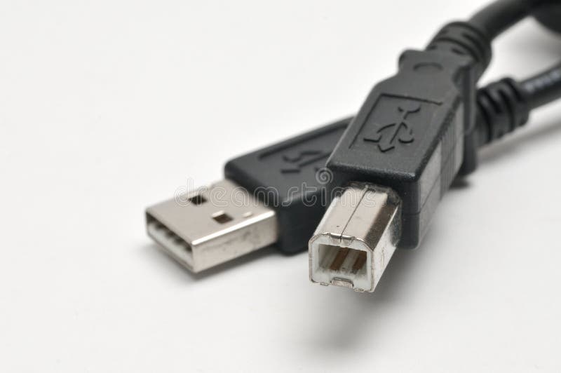 USB a and USB B Printer Plug Cable on White Background Stock Image ...