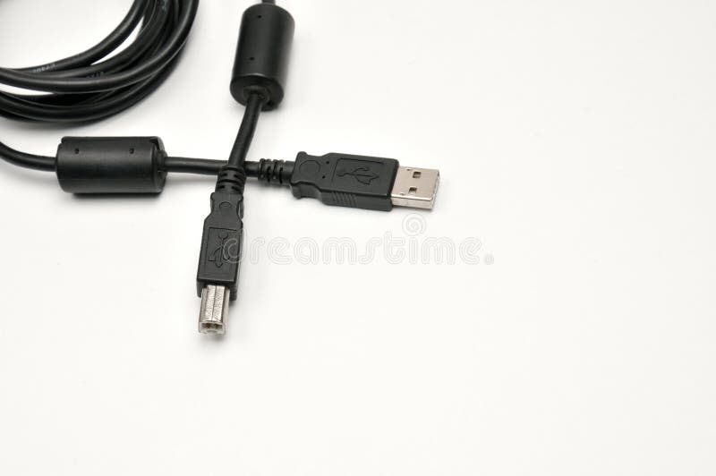 USB a and USB B Printer Plug Cable on White Background Stock Photo ...