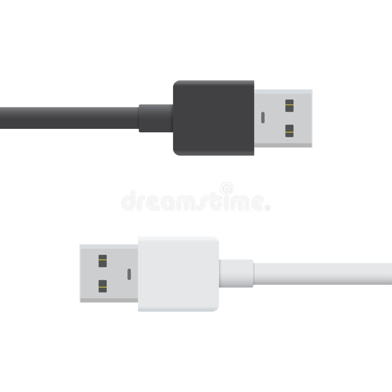 USB Black and White Cable Icon Isolated on White Background. Vector Usb ...