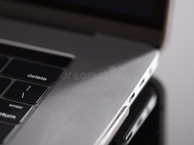 USB-C Port of a Gray Laptop Computer. Type C Fast Charging Ports ...