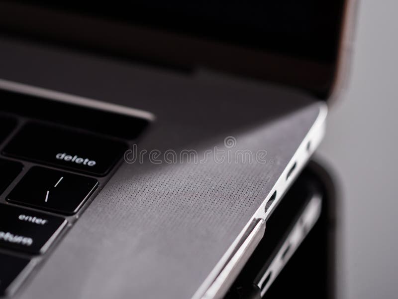 USB-C Port of a Gray Laptop Computer. Type C Fast Charging Ports ...