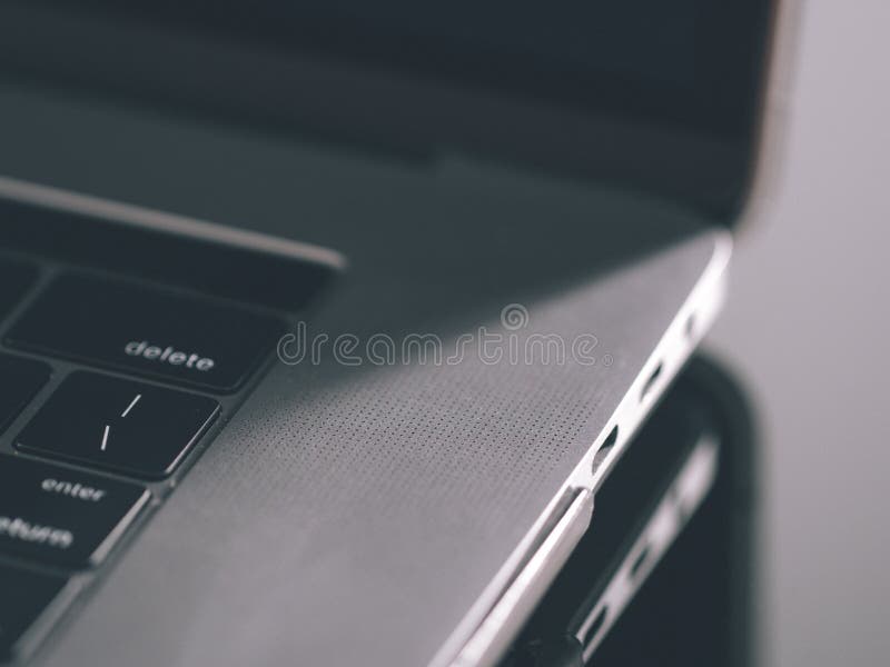 USB-C Port of a Gray Laptop Computer. Type C Fast Charging Ports ...