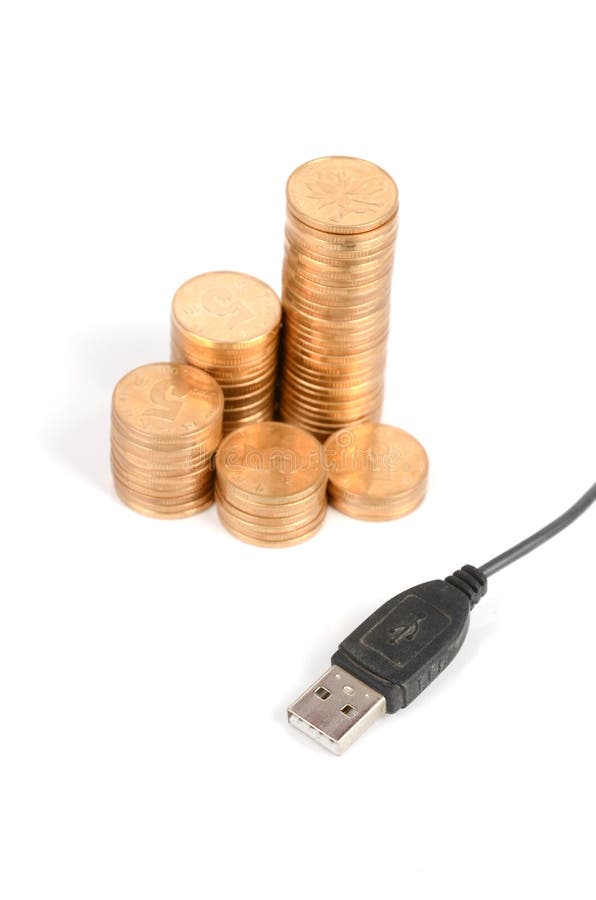 USB cable and coin stock image. Image of connect, cent - 25249281