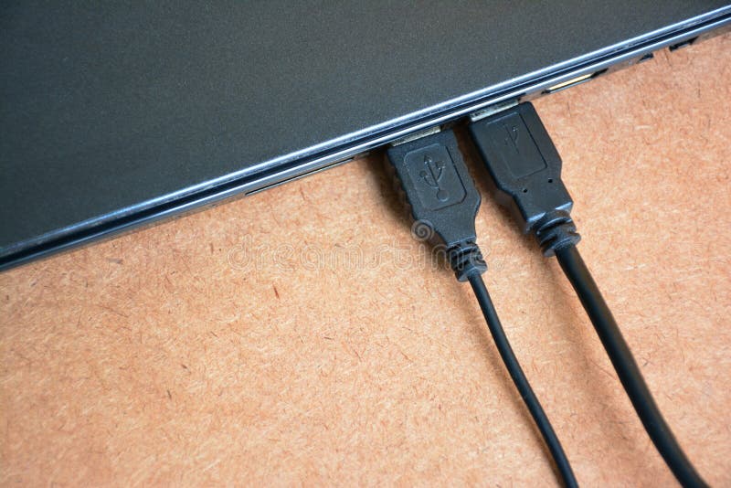 USB Cable Connect with Laptop Computer. Stock Photo - Image of ...
