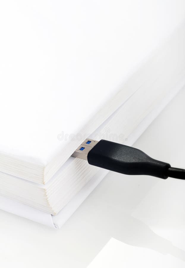 USB Cable Connected To a Book Stock Image - Image of feature ...