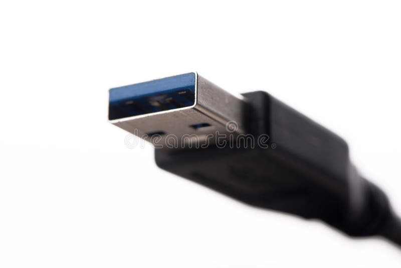 USB Cable Connector with Blurred Cable Close Up on White Background ...