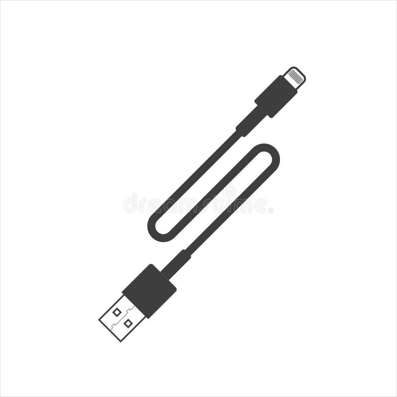 USB Cable Connector Cord Isolated on White Background in Flat Style ...