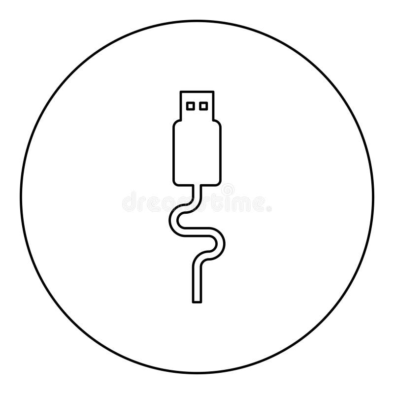 USB Cable Connector Type a Data Icon in Circle Round Black Color Vector ...