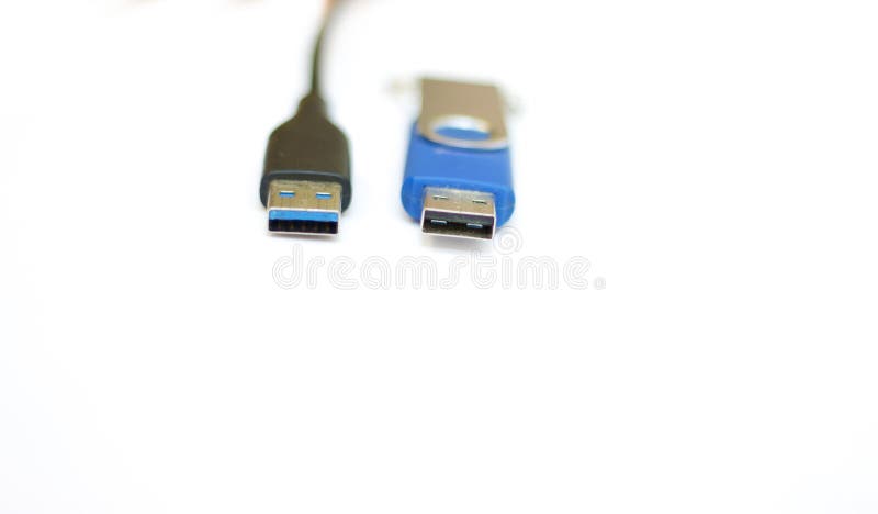 USB Cable and Usb Flash Memory Isolated on the White Background Stock ...