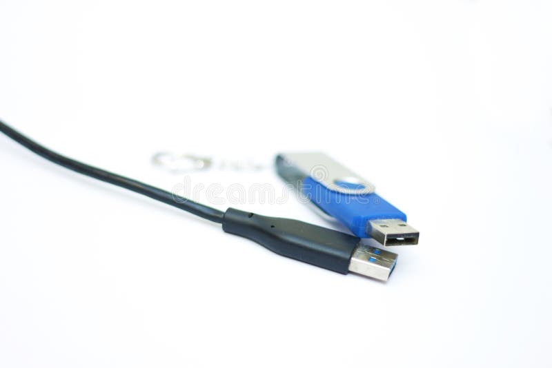 USB Cable and Usb Flash Memory Isolated on the White Background Stock ...