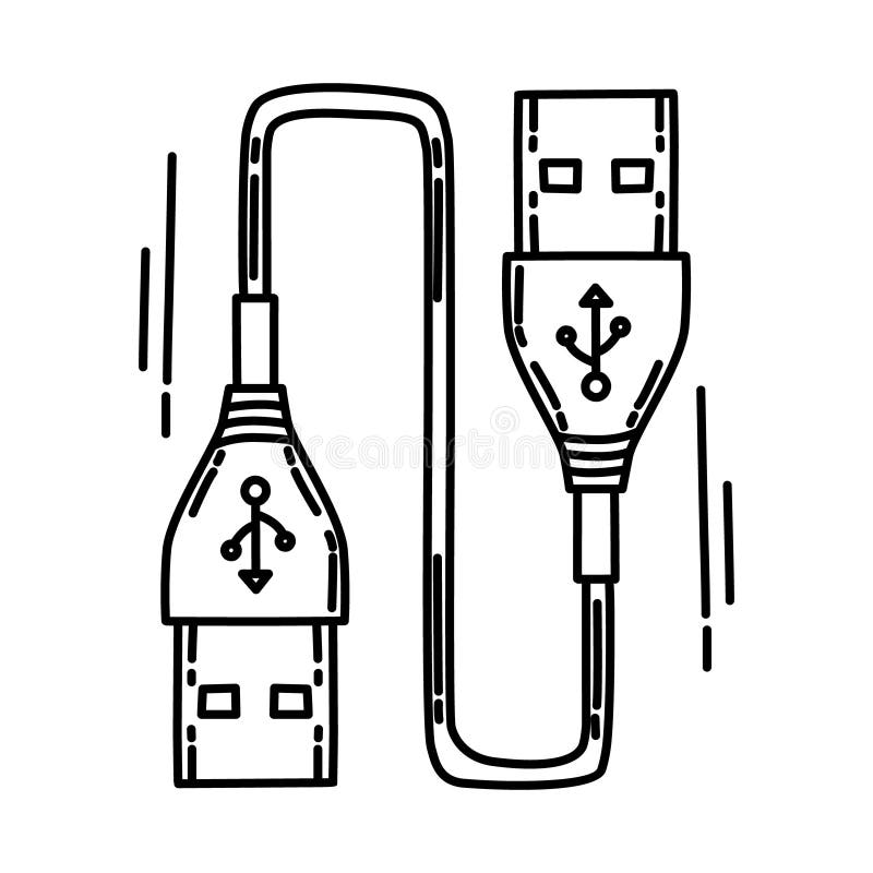 USB Cable Icon. Doodle Hand Drawn or Outline Icon Style Stock Vector ...
