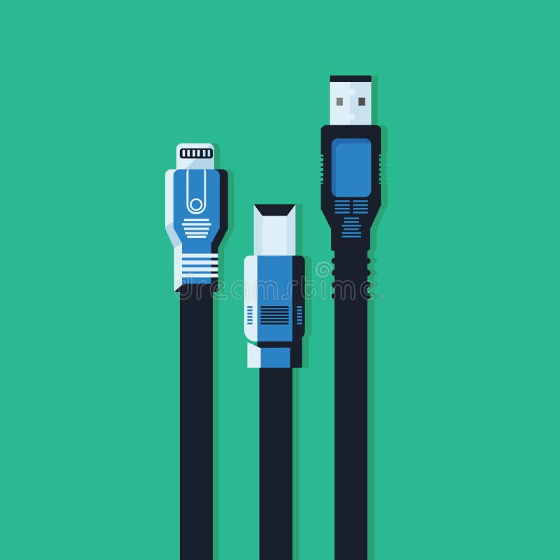 USB Cable Icon on Green Background Cartoon Vector Illustration Stock ...