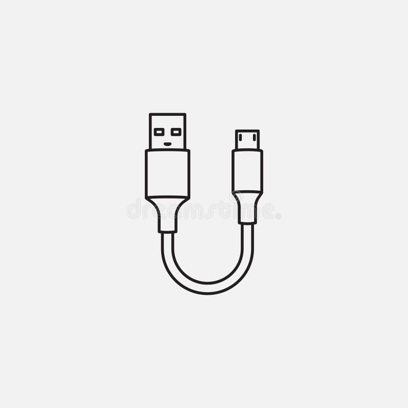 USB Cableline in Thin Line Black Color. Flat Simple Vector Symbols ...