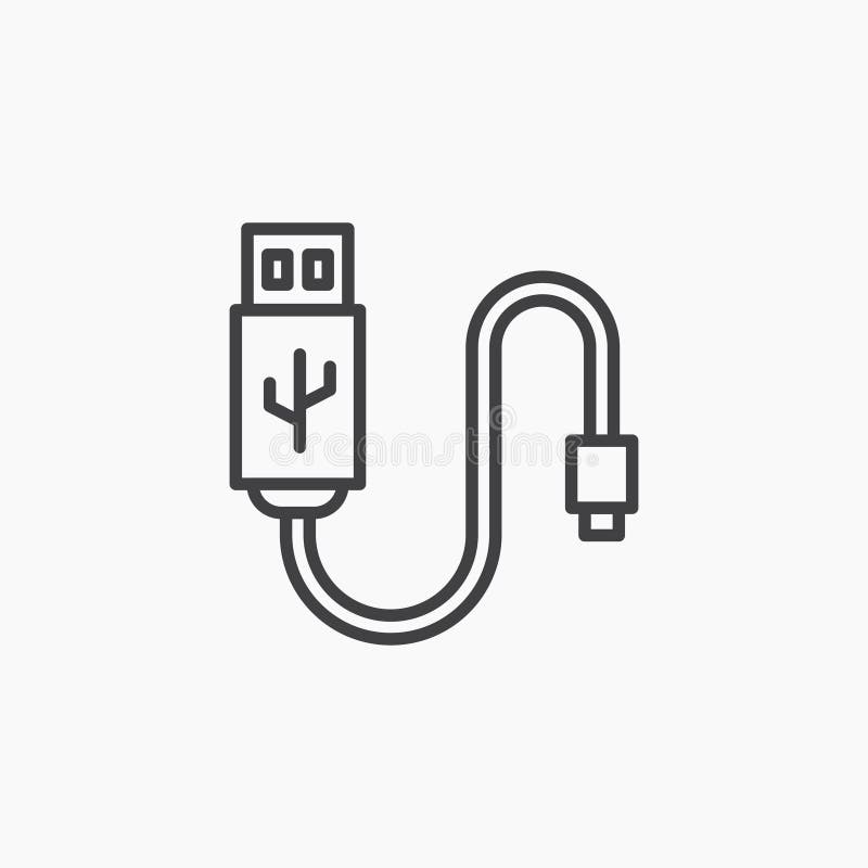 USB Cableline in Thin Line Black Color. Flat Simple Vector Symbols ...