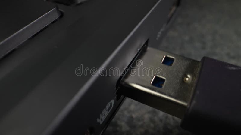 USB Cable Inserted into an Old Laptop. Close-up. Dolly Shot Stock Video ...