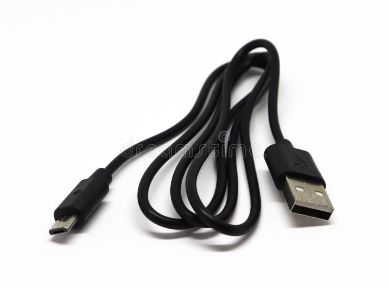 USB Cable Isolated on a White Background. Black Color Micro Usb Cable ...