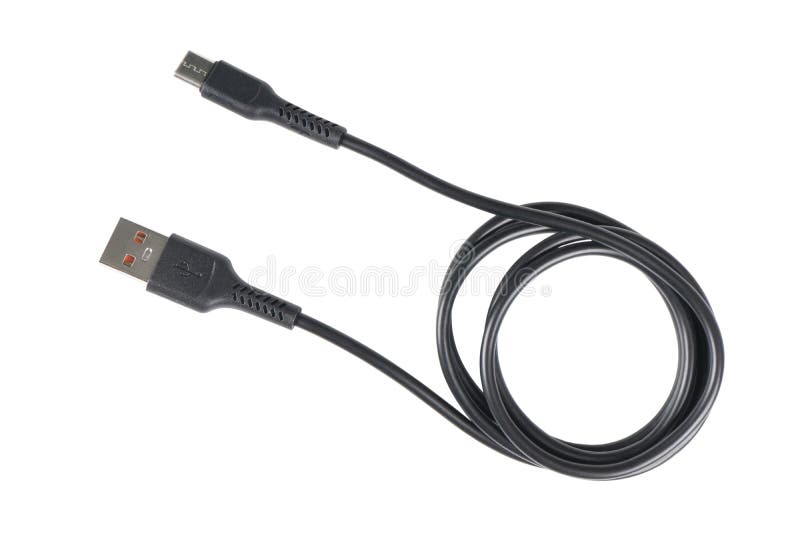 USB Cable Isolated on White Background. Mobile Phone Charging Cable ...