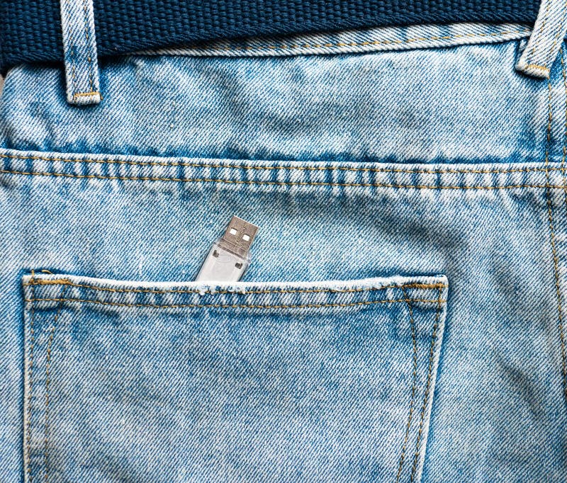 USB Cable in Jeans Pocket. Portable Memory Card in Your Pocket Stock ...