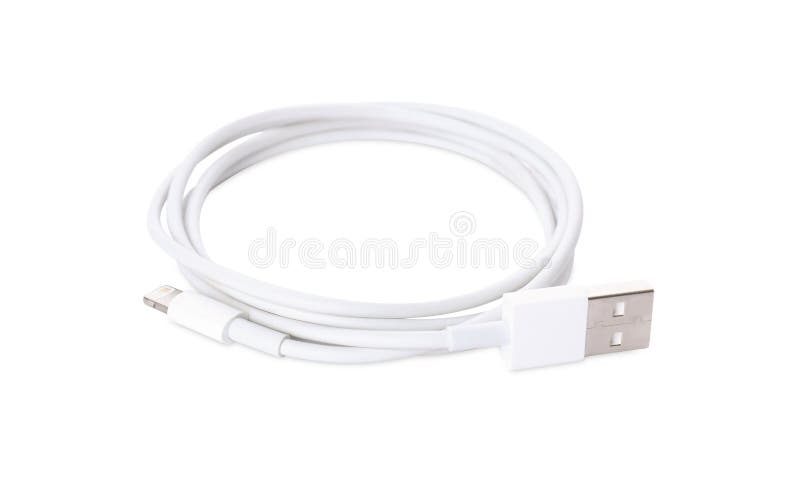 USB Cable with Lightning Connector Isolated on White Stock Image ...
