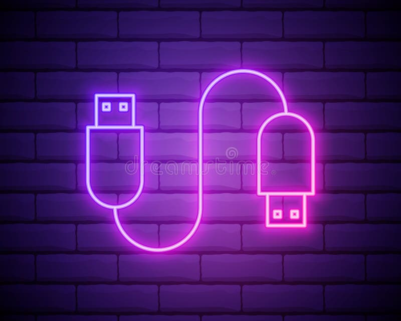 Usb Cable Neon Icon. Elements of Computer Hardware Set Stock Vector ...