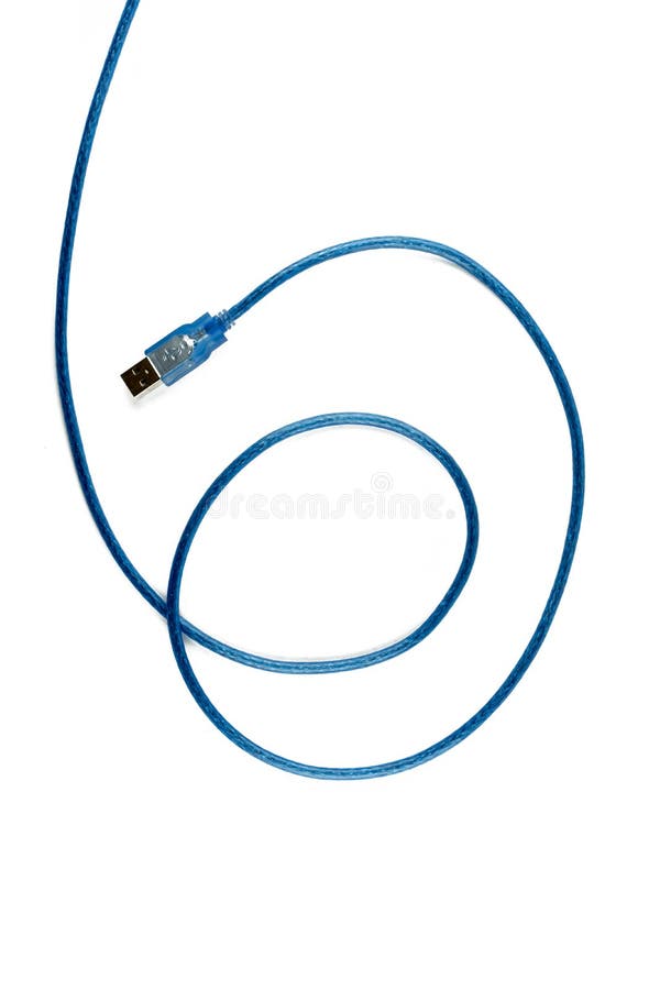 USB Cable Plug Blue Isolated on White Background Stock Image - Image of ...