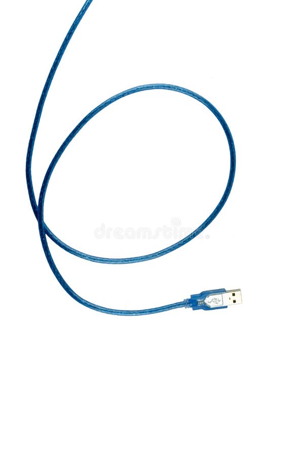 USB Cable Plug Blue Isolated on White Background Stock Image - Image of ...
