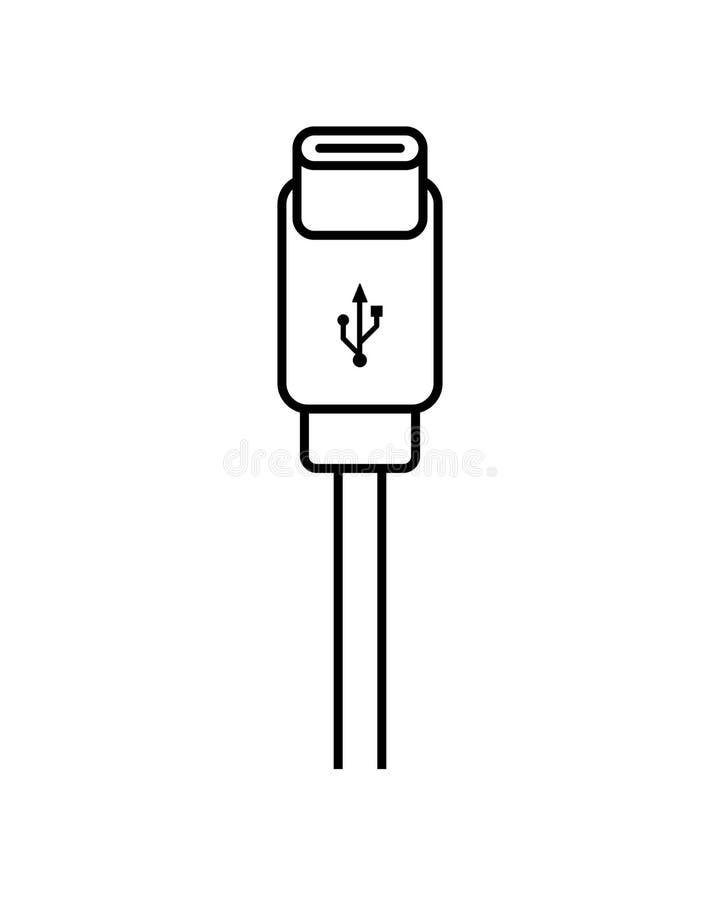 Usb Cable Plug Icon Over White Background, Line Style, Vector ...