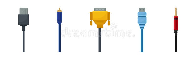 USB Cable Plugs Isolated on White Background Vector Set Stock Vector ...