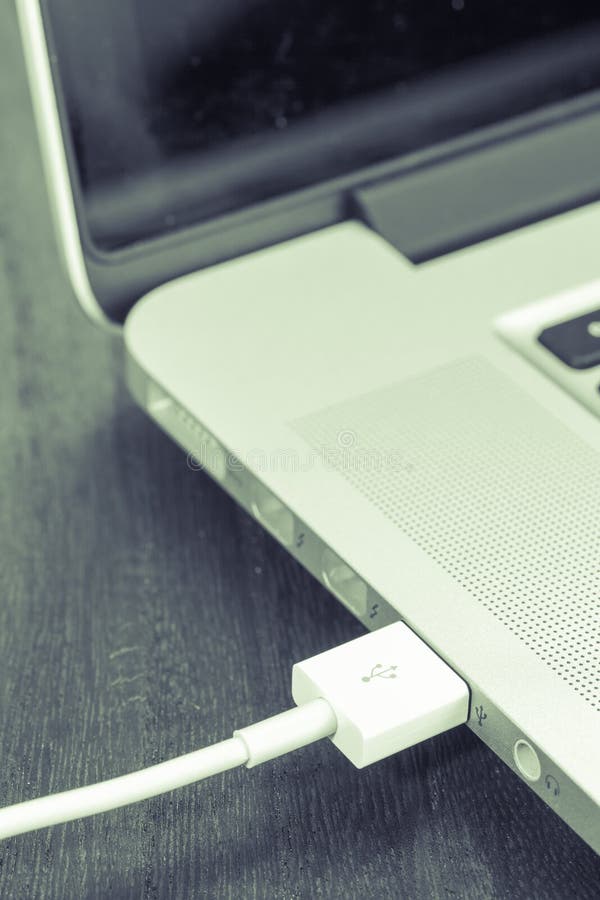 USB Cable Port Attach on Computer Notebook Stock Photo - Image of ...