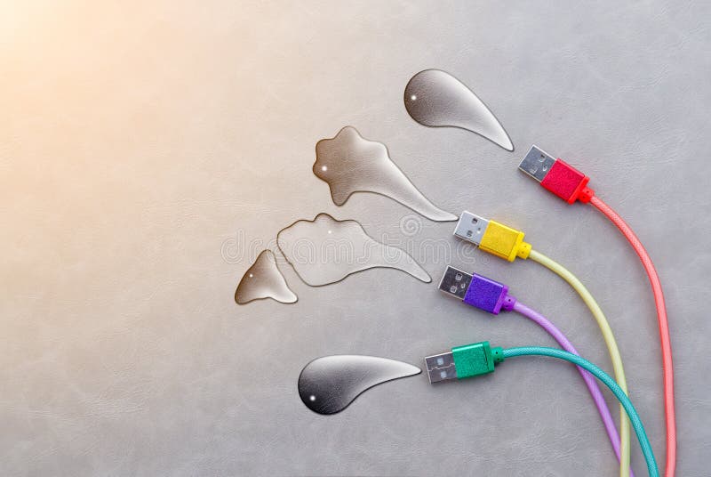 USB Cable with Red Cable Yellow Cable Purple Cable and Green Col Stock ...