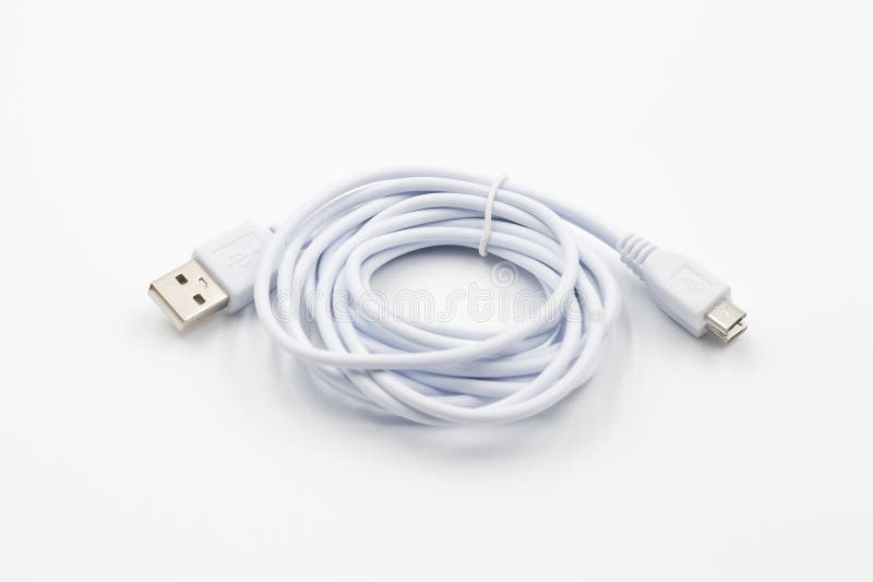 USB Cable for Smartphone on White Background, White Usb Cable on White ...