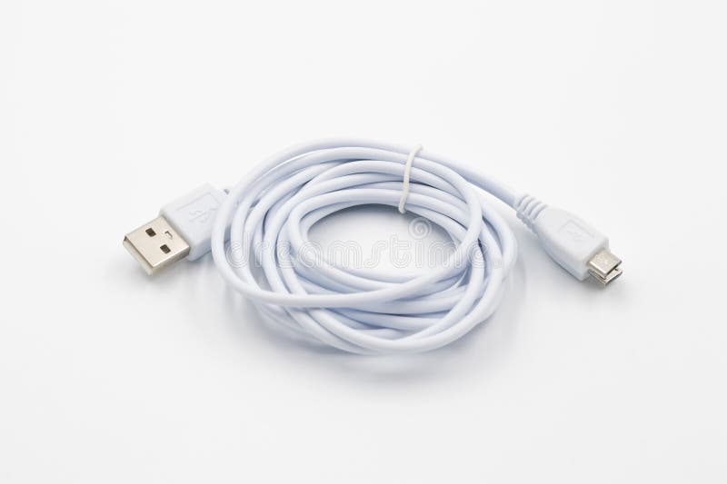 USB Cable for Smartphone on White Background, White Usb Cable on White ...