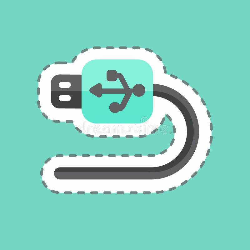 USB Cable Sticker in Trendy Line Cut Isolated on Blue Background Stock ...