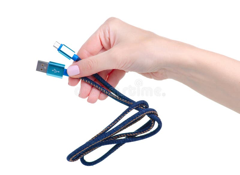 USB cable textile in hand stock image. Image of macro - 179490407