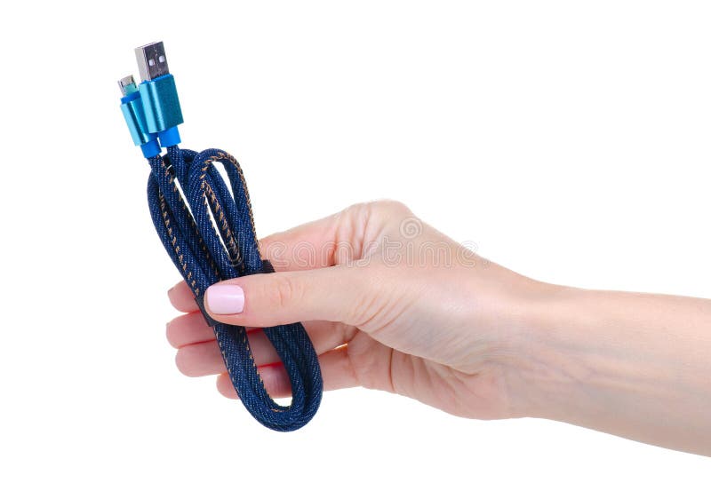 USB cable textile in hand stock photo. Image of data - 179490434