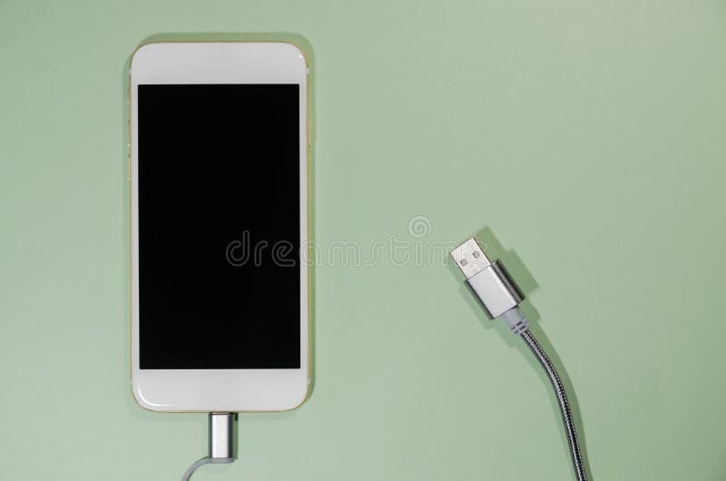 A Charging Phone with Cable Stock Photo - Image of equipment, connector ...