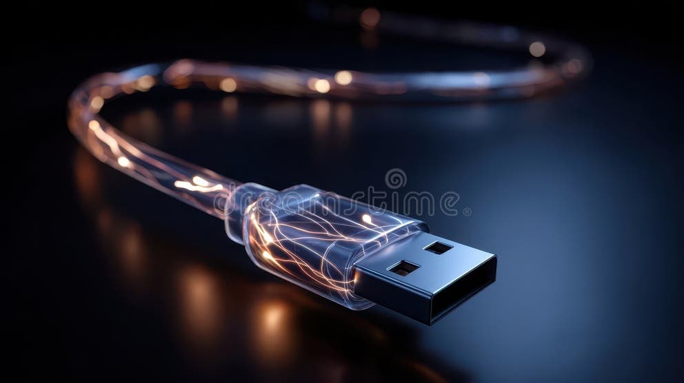 Usb Cable Transmitting Data with Visible Electrical Current Flowing ...