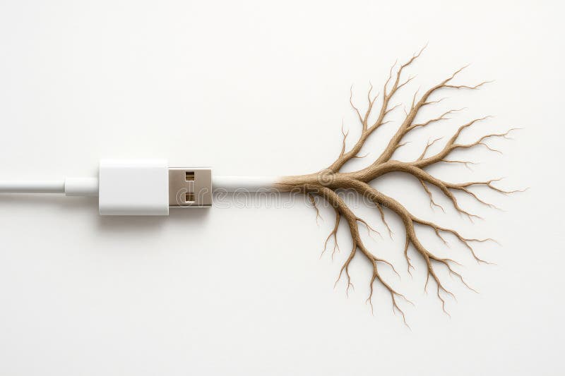 A USB Cable that Turns into Tree-like Roots. Stock Image - Image of ...