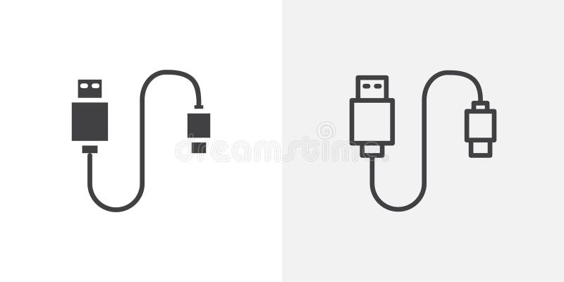 USB Cableline in Thin Line Black Color. Flat Simple Vector Symbols ...
