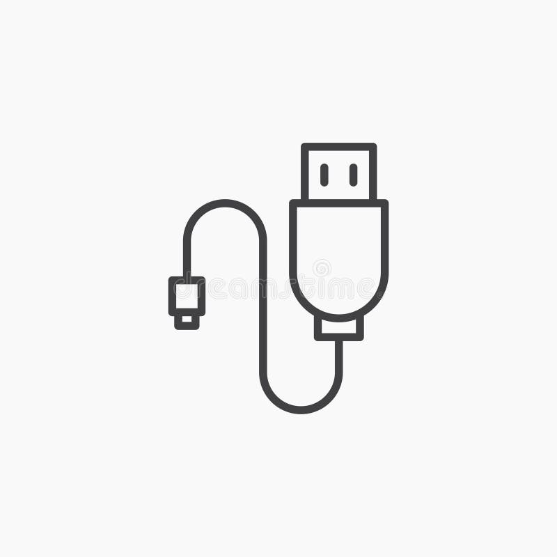 USB Cableline in Thin Line Black Color. Flat Simple Vector Symbols ...