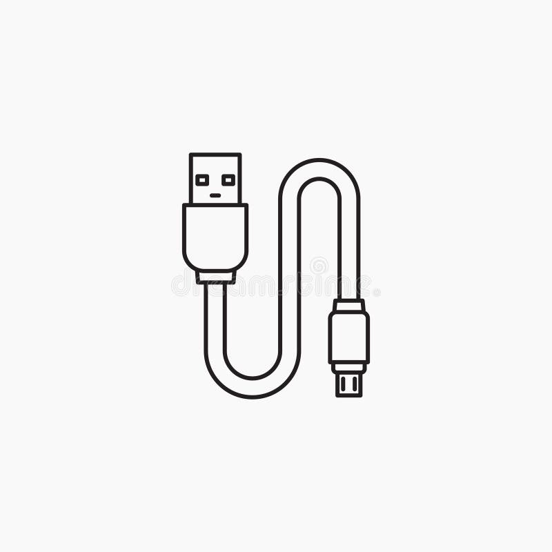 USB Cableline in Thin Line Black Color. Flat Simple Vector Symbols ...