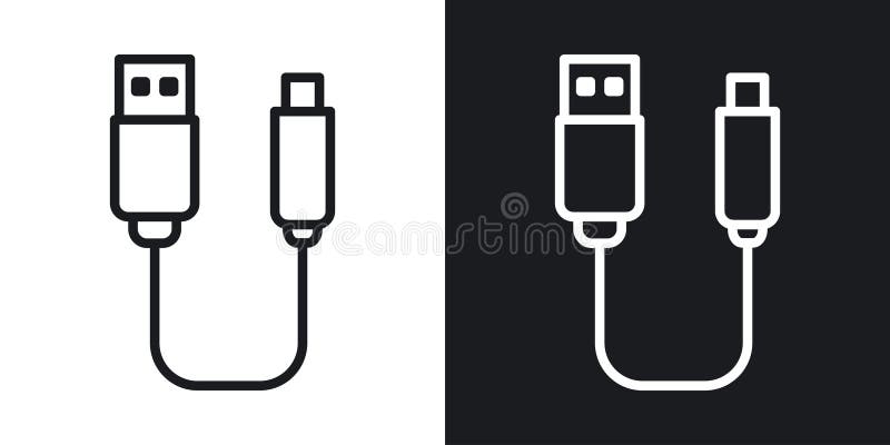 USB Cableline in Thin Line Black Color. Flat Simple Vector Symbols ...