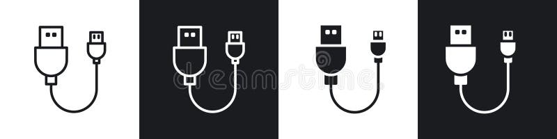 USB Cableline in Thin Line Black Color. Flat Simple Vector Symbols ...