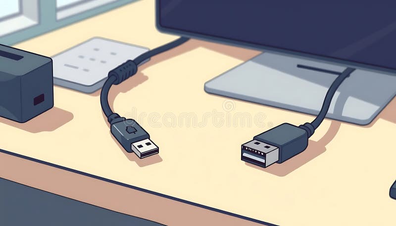 USB Cables on a Desk: a Simple, Clean Illustration Stock Illustration ...