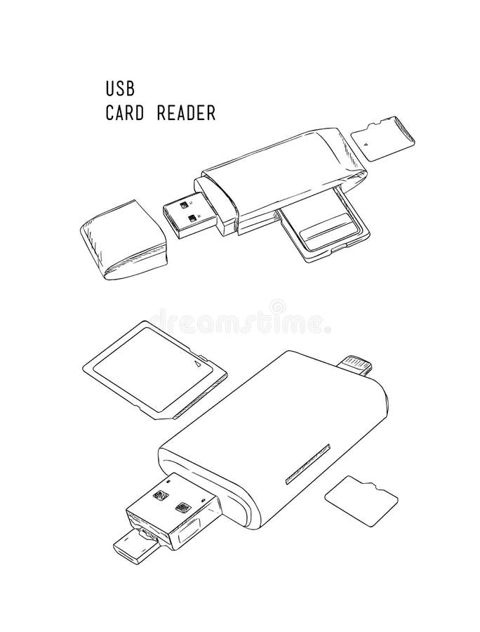 USB Card Reader , , Hand Draw Sketch Vector. Stock Vector ...
