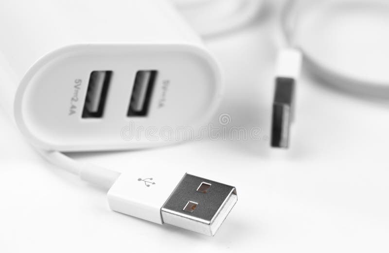 USB Charger Connectors Input and USB Ports on the White Stock Photo ...