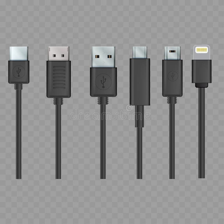 USB and Charging Cable Set Different Connectors Mockup Vector Stock ...