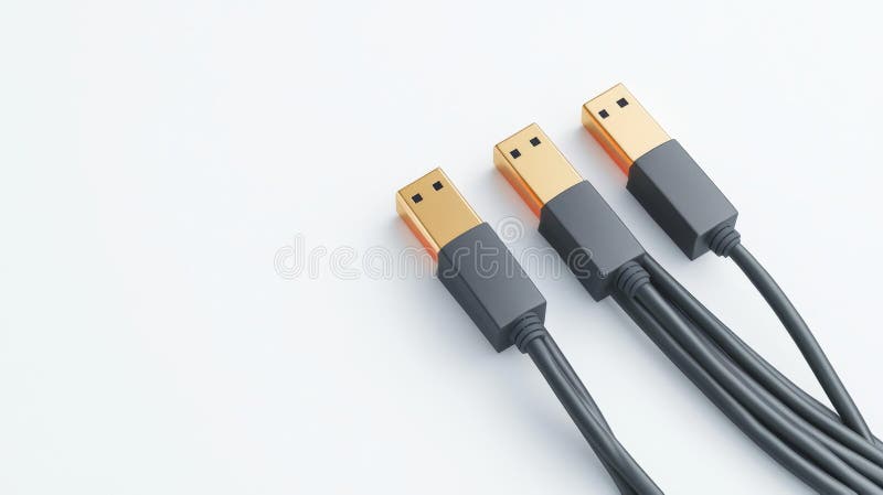 USB Charging Cables with Gold Connectors Isolated on White Background ...